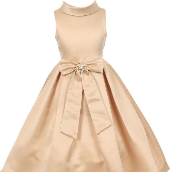 BNY Corner | Dresses | Little Girls Bridal Satin Bow Rhinestone Easter ...